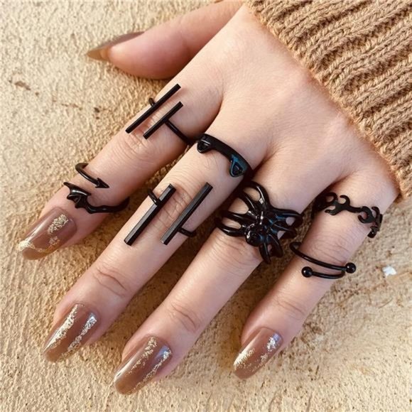 Jewelry | Black Rings For Men Women Girls Goth Punk Rings Set Cool ...